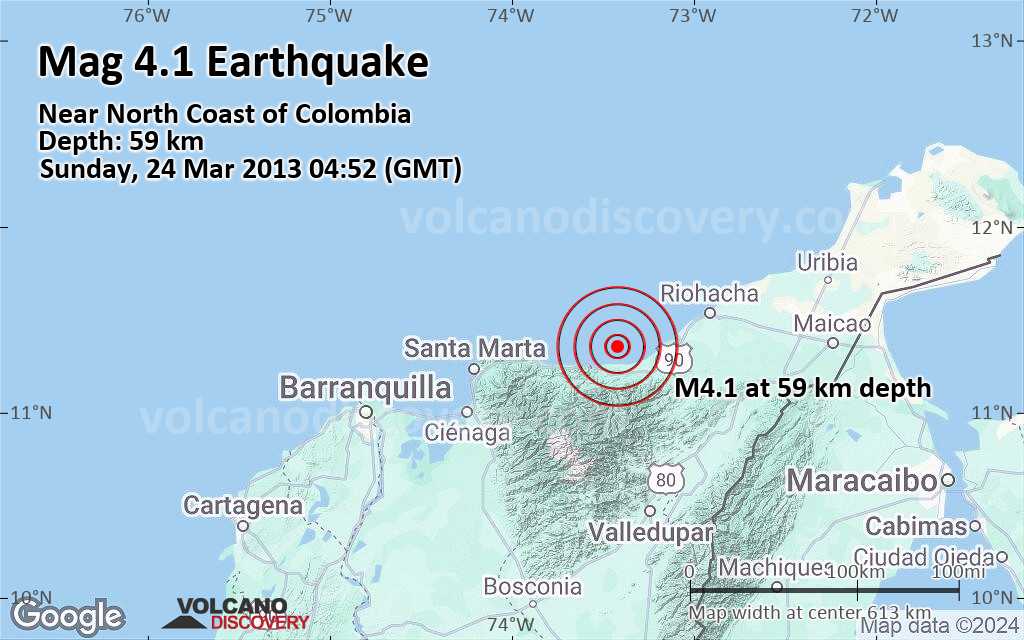 Séisme modéré mag. 4.1 - Near North Coast of Colombia, dimanche, 24 ...