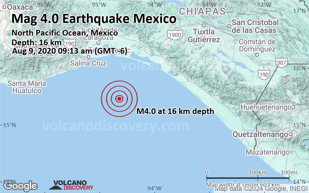 Moderate Mag. 4.0 Earthquake - 99 km Southeast of Salina Cruz, Oaxaca ...