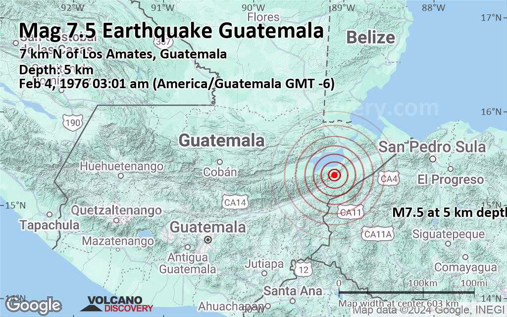 Major Magnitude 7.5 Earthquake - 7 km N of Los Amates, Guatemala, on ...