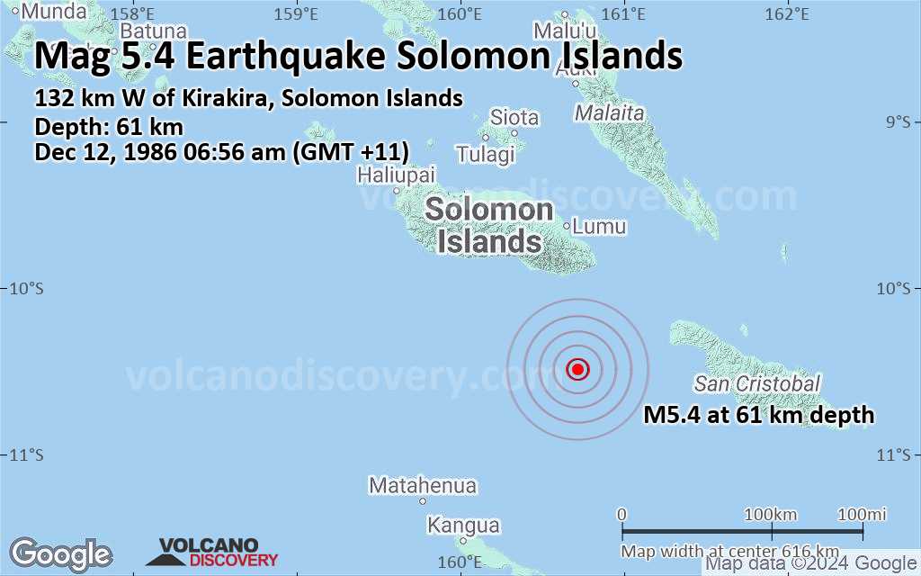Starkes Beben der Stärke 5.4 - Solomon Sea, 114 km westlich von Uki Ni ...
