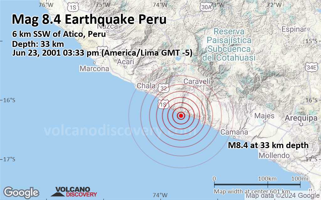 Major Magnitude 8.4 Earthquake - 6 km SSW of Atico, Peru, on Saturday ...