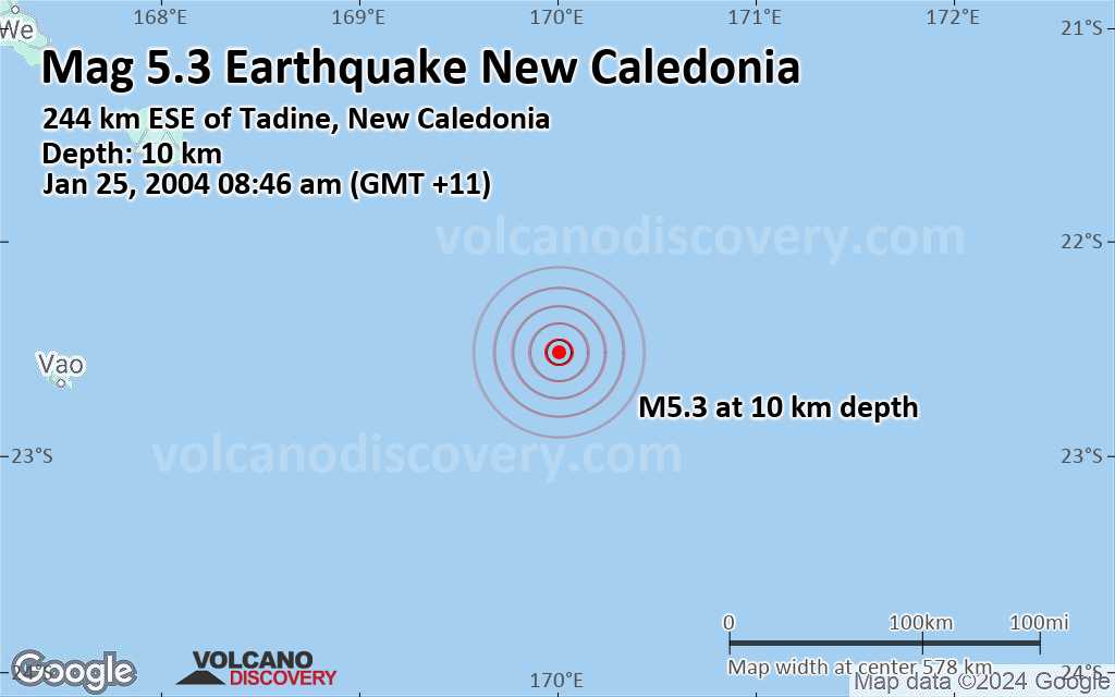 Strong Mag. 5.3 Earthquake - 244 km ESE of Tadine, New Caledonia, on ...