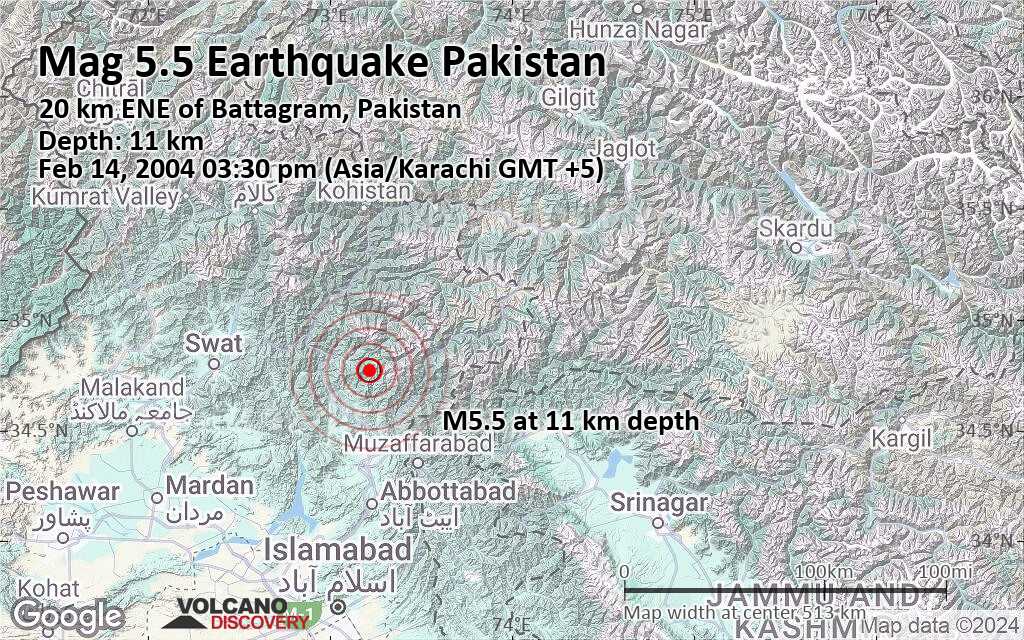 Strong Mag. 5.5 Earthquake - 20 km ENE of Battagram, Pakistan, on ...