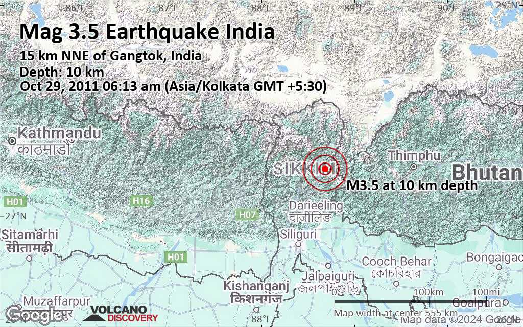 Séisme faible mag. 3.5 - Mangan, 15 km au nord-est de Gangtok, Gangtok ...