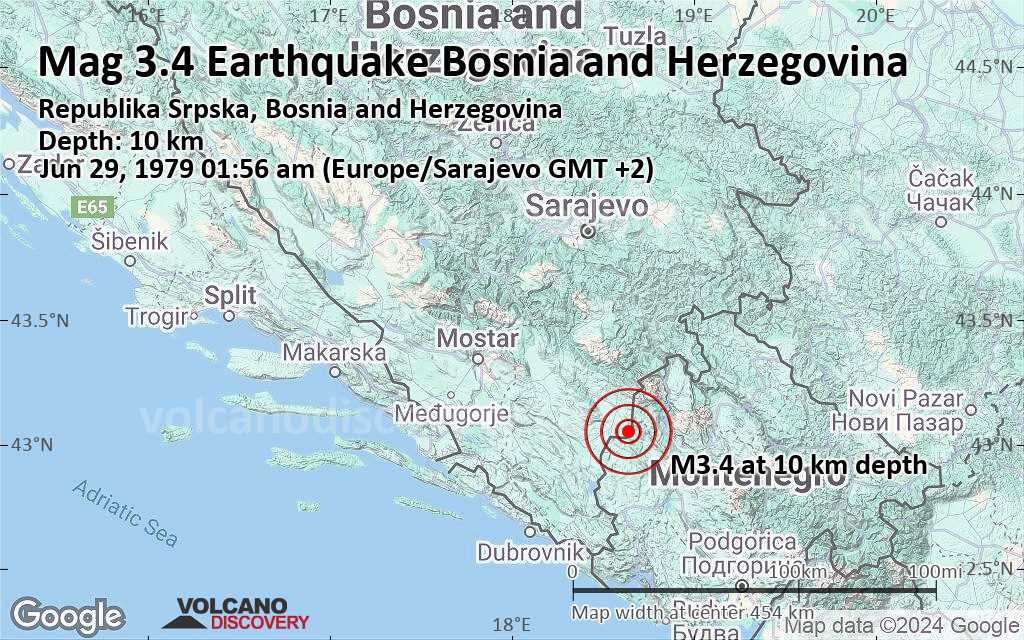 Light Mag. 3.4 Earthquake - 15 km SE of Gacko, Bosnia And Herzegovina ...