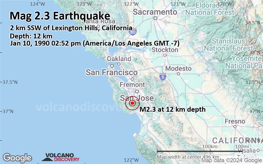 Weak Mag. 2.3 Earthquake - 2 km SSW of Lexington Hills, California, on ...