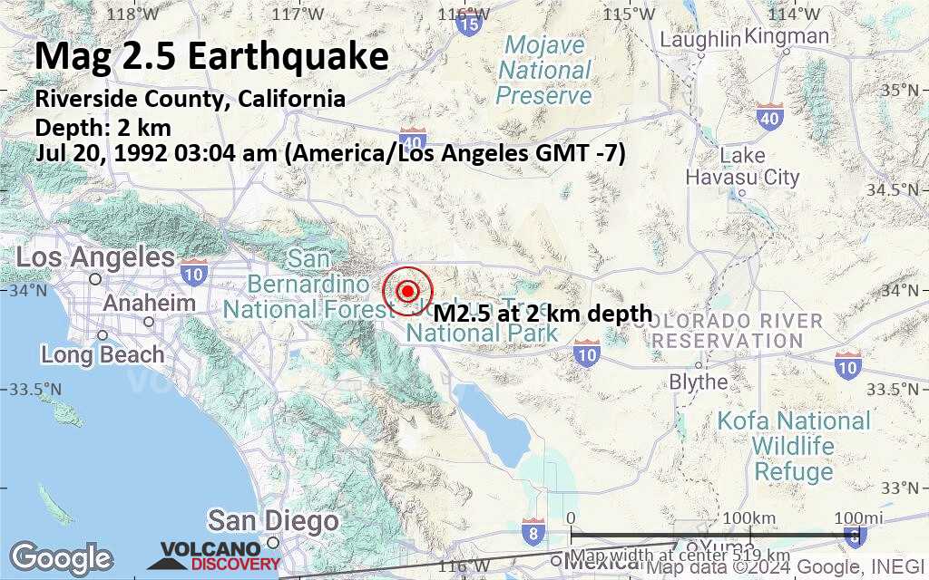 Schwaches Erdbeben Stärke 2.5 - 15 km östlich von Desert Hot Springs ...