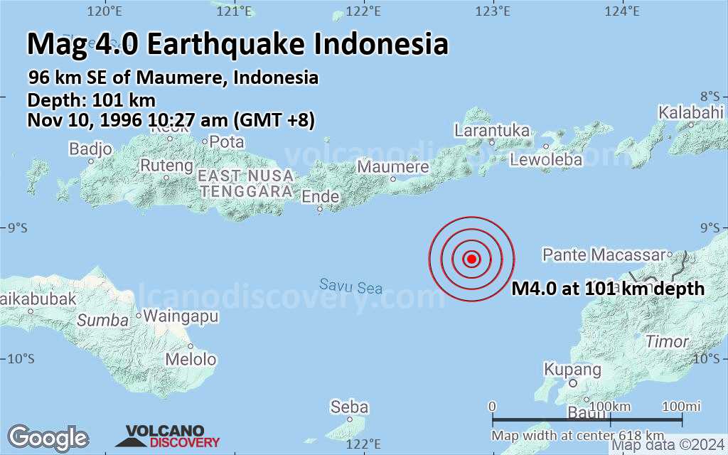 Moderate Mag. 4.0 Earthquake - Savu Sea, 97 km Southeast of Maumere ...