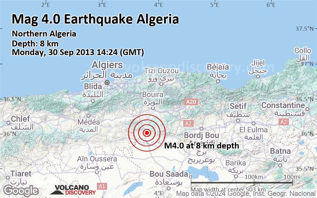Moderate Mag. 4.0 Earthquake - Northern Algeria on Monday, Sep 30, 2013 ...