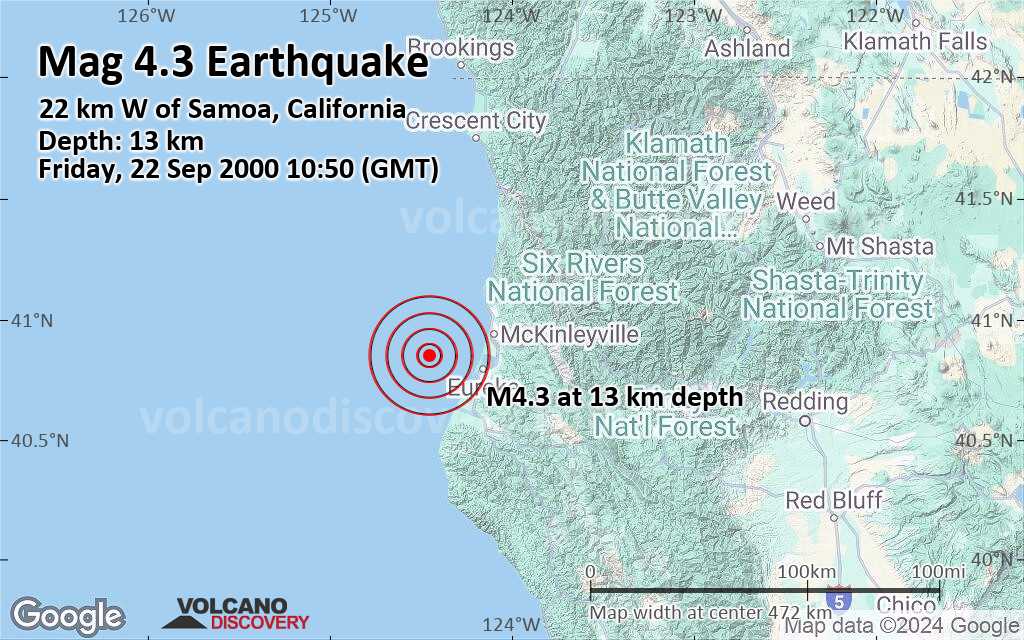 Moderate Mag. 4.3 Earthquake - North Pacific Ocean, 15 mi West of ...
