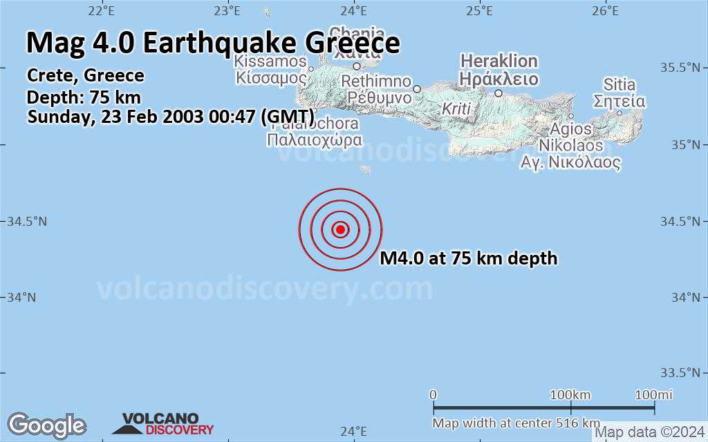 Moderates Erdbeben der Stärke 4.0 - Crete, Greece, am Sonntag, 23 ...