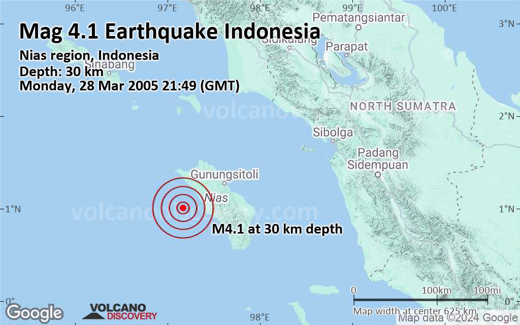 Moderate Mag. 4.1 Earthquake - Nias Region, Indonesia, on Monday, Mar ...