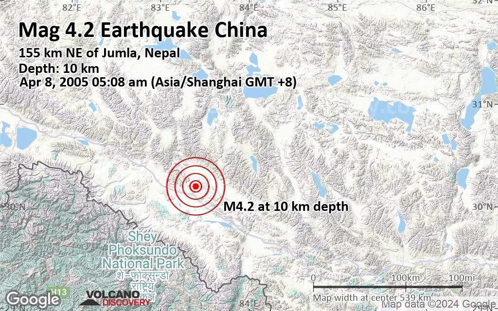 Moderate Mag. 4.2 Earthquake - 155 km NE of Jumla, Nepal, on Friday ...