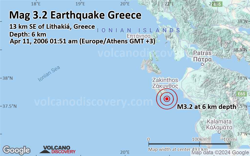 Light Mag. 3.2 Earthquake - Ionian Sea, 23 km Southeast of Zakynthos ...