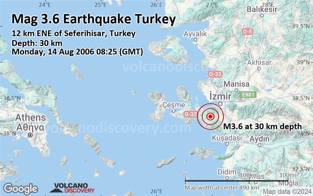 Light Mag. 3.6 Earthquake - 12 km ENE of Seferihisar, Turkey, on Monday ...
