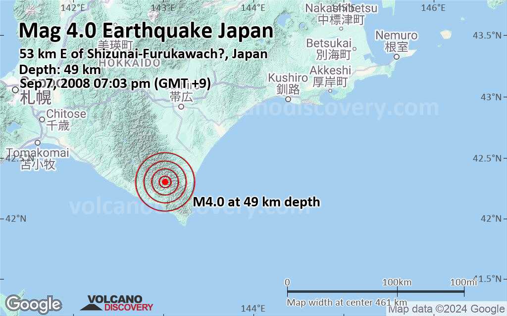 Moderate Mag. 4.0 Earthquake - 53 km E of Shizunai-Furukawach?, Japan ...