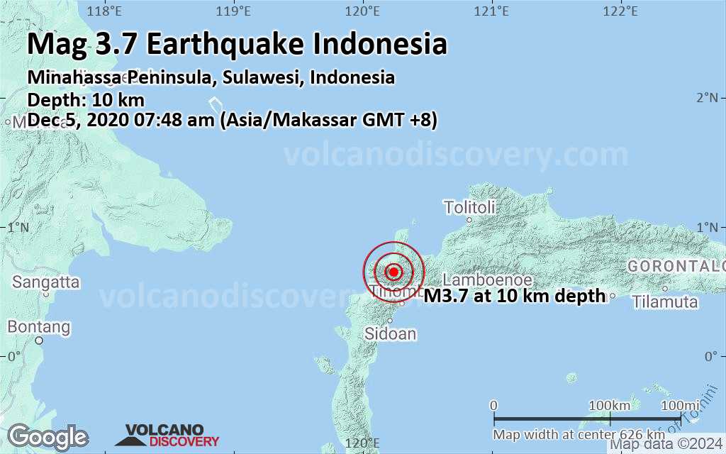 Light Mag. 3.7 Earthquake - 178 km North of Palu, Central Sulawesi ...