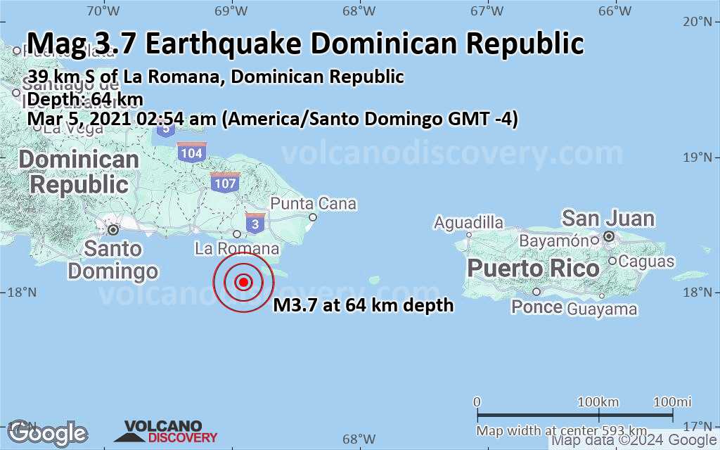 Light Mag. 3.7 Earthquake - 39 km S of La Romana, Dominican Republic ...