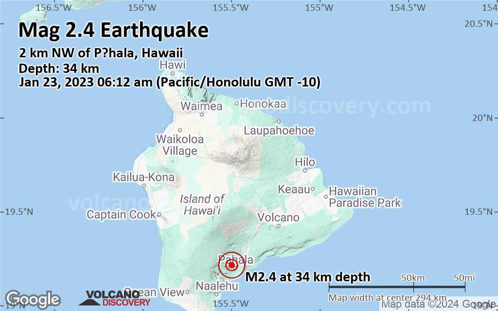 Schwaches Erdbeben Stärke 2.4 - 2.5 km nordwestlich von Pāhala, Hawaii ...