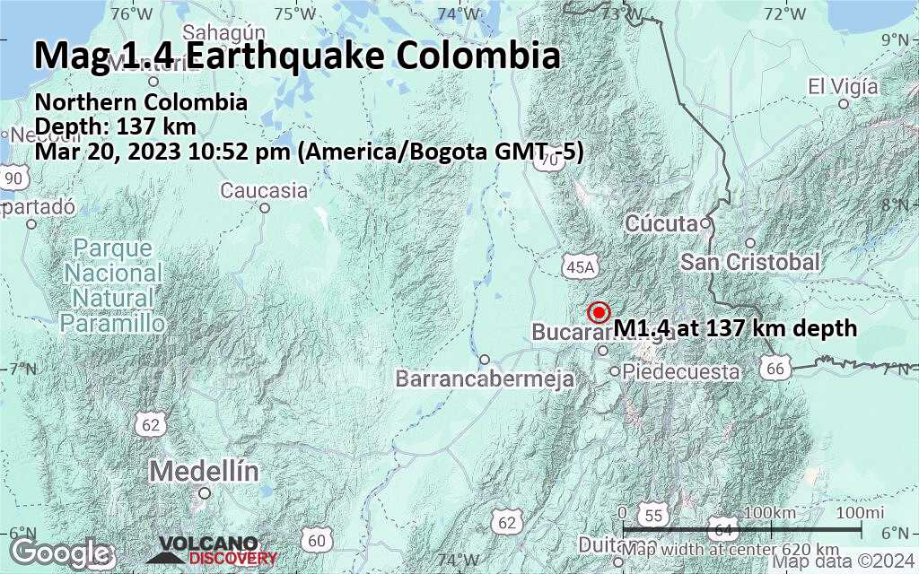 Minor Mag. 1.4 Earthquake (unconfirmed) - Northern Colombia on Monday ...
