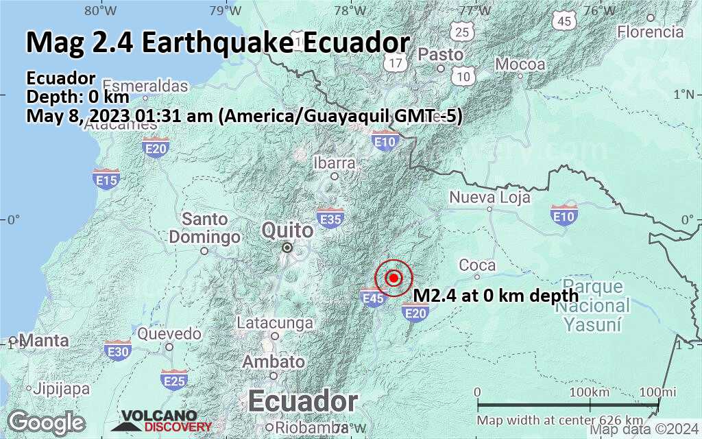 Schwaches Erdbeben Stärke 2.4 (unconfirmed) - Provinz Napo, 100 km ...