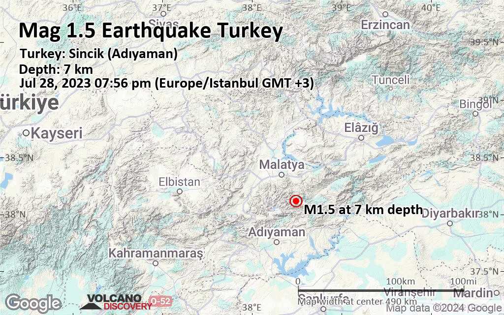 Minor Mag. 1.5 Earthquake - 44 km Northeast of Adıyaman, Adiyaman ...