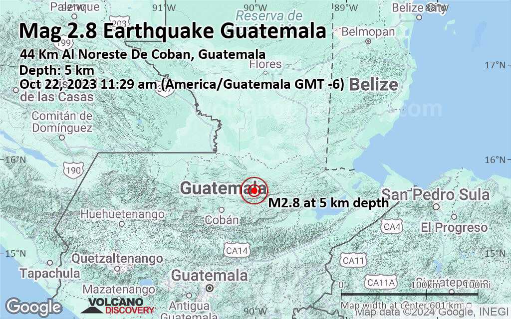 Sismo débil mag. 2.8 - 44 Km Al Noreste De Coban, Guatemala, domingo 22 ...