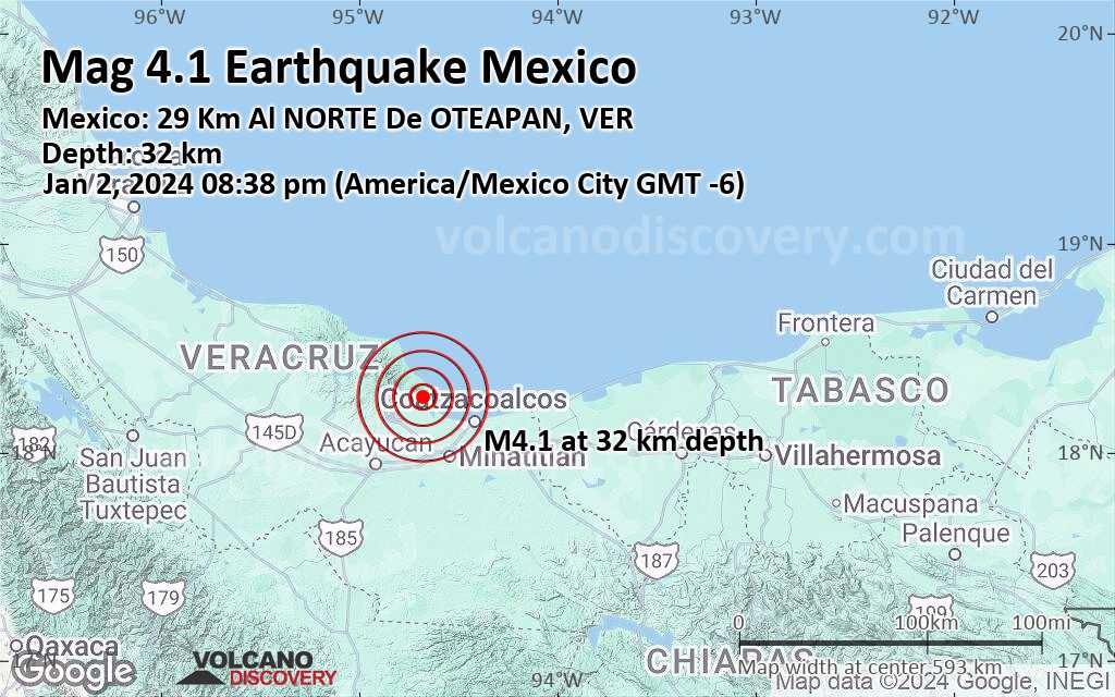 Moderate Mag. 4.1 Earthquake - Mexico: 29 Km Al NORTE De OTEAPAN, VER ...