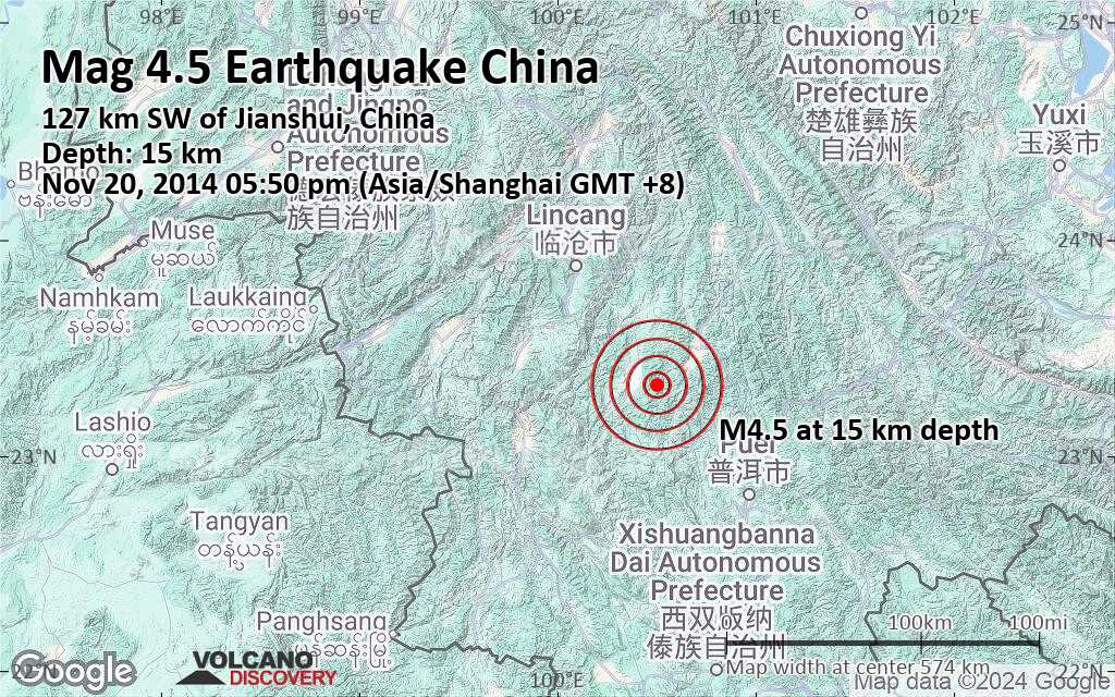 Moderate Mag. 4.5 Earthquake - 76 km Northeast of Shangyun, Yunnan ...