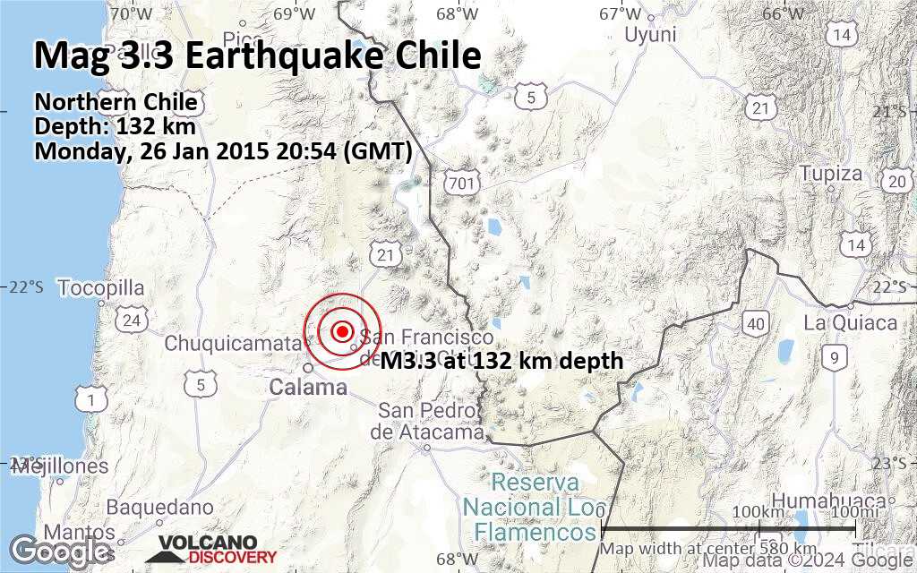 Light Mag. 3.3 Earthquake - 31 km Northeast of Calama, Provincia de El ...