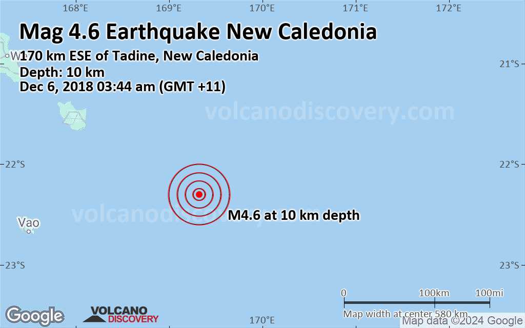 Moderates Erdbeben der Stärke 4.6 - 170 km ESE of Tadine, New Caledonia ...