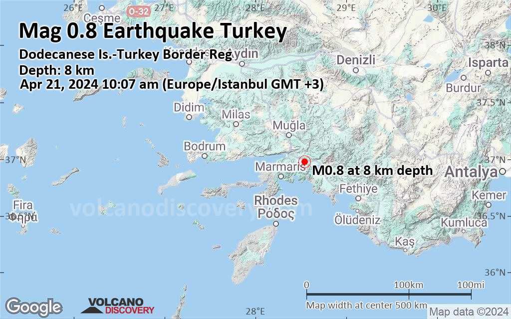 Minor Mag. 0.8 Earthquake - Dodecanese Is.-Turkey Border Reg on Sunday ...