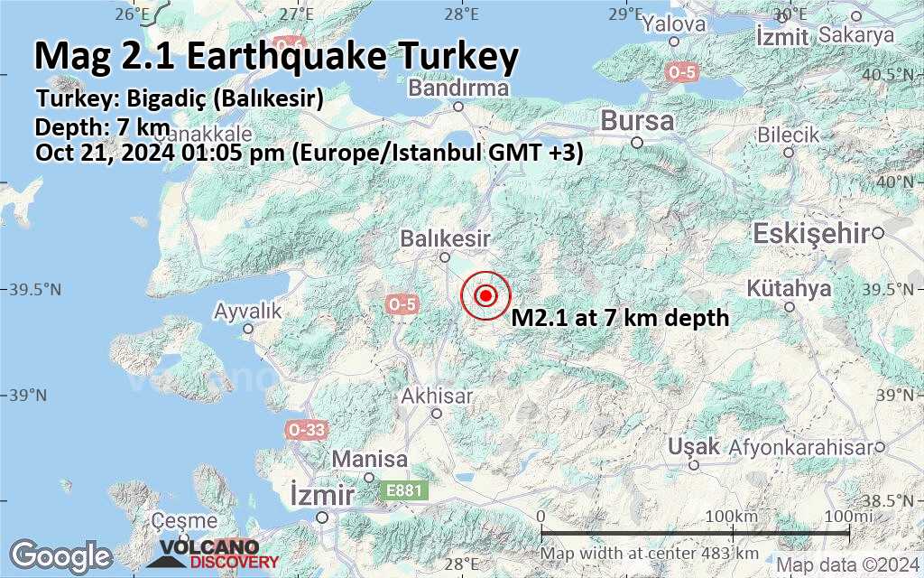 Weak Mag. 2.1 Earthquake - Turkey: Bigadiç (Balıkesir) on Monday, Oct ...