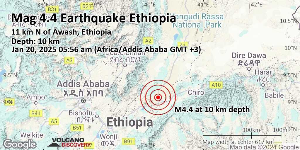 Moderate Mag. 4.4 Earthquake - 11 km N of Āwash, Ethiopia, on Monday ...