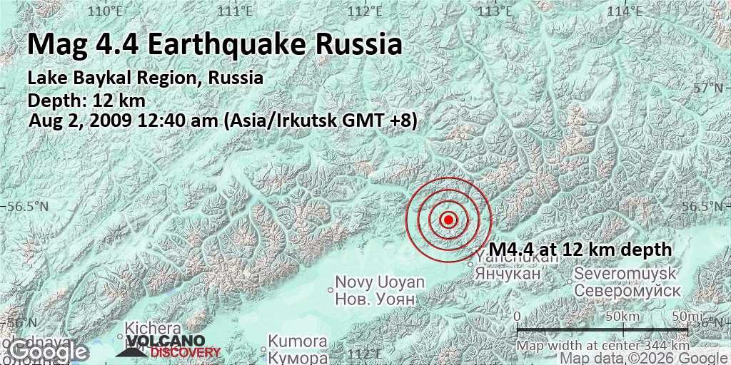 Moderate Mag. 4.4 Earthquake - Severo-Baykal'skiy Rayon, 65 km ...