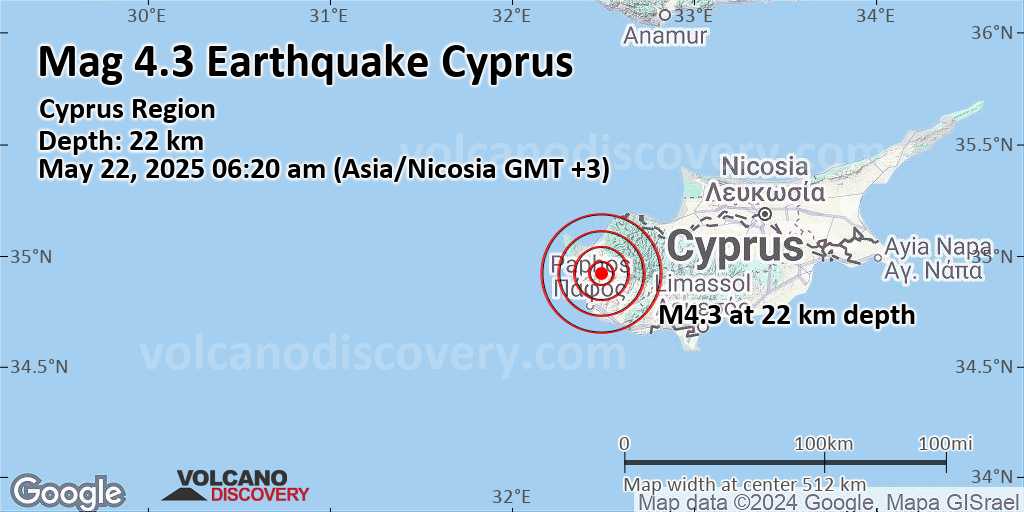 Moderate Mag. 4.3 Earthquake (unconfirmed) - 17 km North of Paphos ...