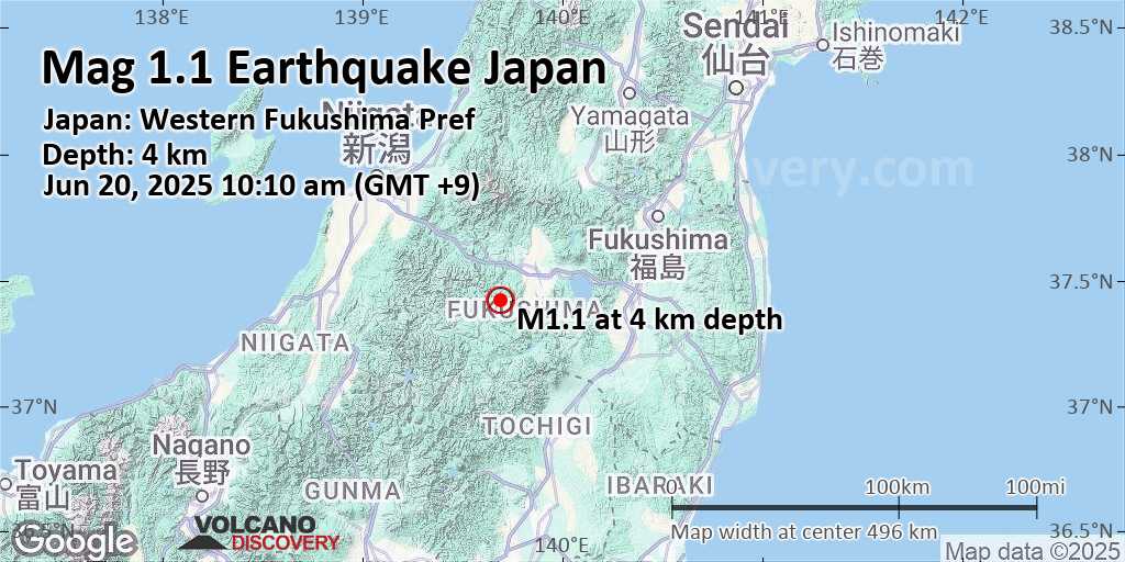 Minor Mag. 1.1 Earthquake - 11 km West of Aizu-misato Machi, Fukushima ...