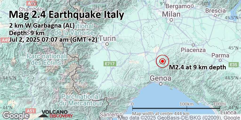 Weak Mag. 2.4 Earthquake - 16 km Southeast of Tortona, Provincia di ...