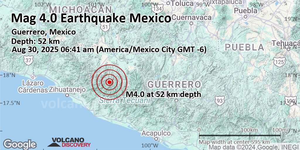 Moderate Mag. 4.0 Earthquake - 55 km South of Ciudad Altamirano, Estado ...
