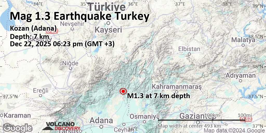 Minor Mag. 1.3 Earthquake - 15 km North of Kozan, Adana, Turkey, on ...