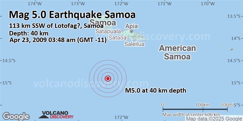 Starkes Beben der Stärke 5.0 - 113 km SSW of Lotofag?, Samoa, am ...