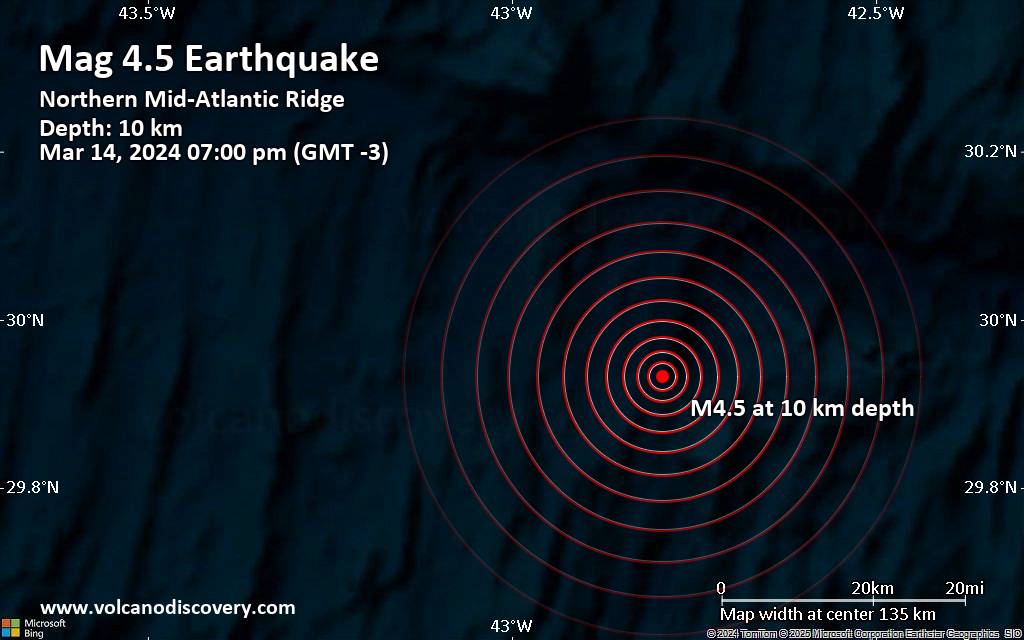 Moderate Mag. 4.5 Earthquake - Northern Mid-Atlantic Ridge on Thursday ...