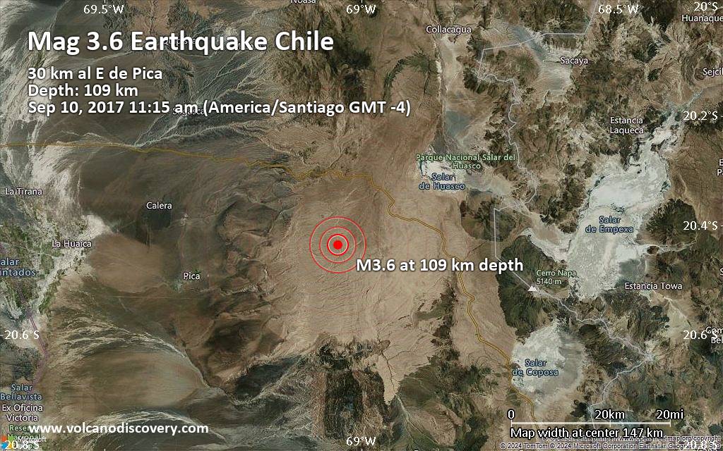 Light Mag. 3.6 Earthquake - 30 km al E de Pica on Sunday, Sep 10, 2017 ...
