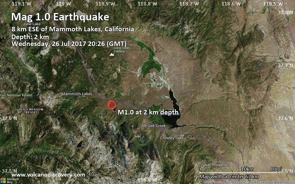 Minor Mag. 1.0 Earthquake - 8 km ESE of Mammoth Lakes, California, on ...