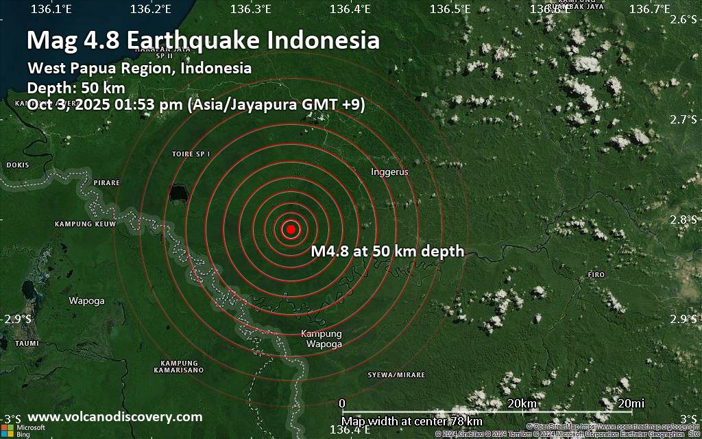 Moderate Mag. 4.8 Earthquake - Kabupaten Waropen, South Papua, 111 km ...