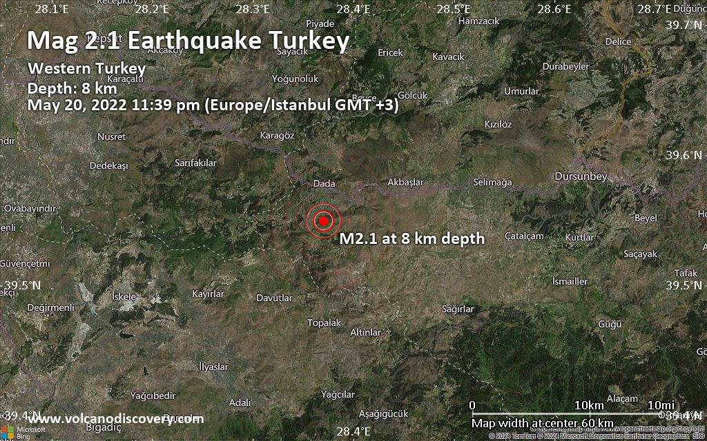 Weak Mag. 2.1 Earthquake - 22 km West of Dursunbey, Balikesir, Turkey ...