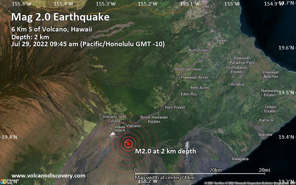 Schwaches Erdbeben Stärke 2.0 - 42 km südwestlich von Hilo, Hawaii ...