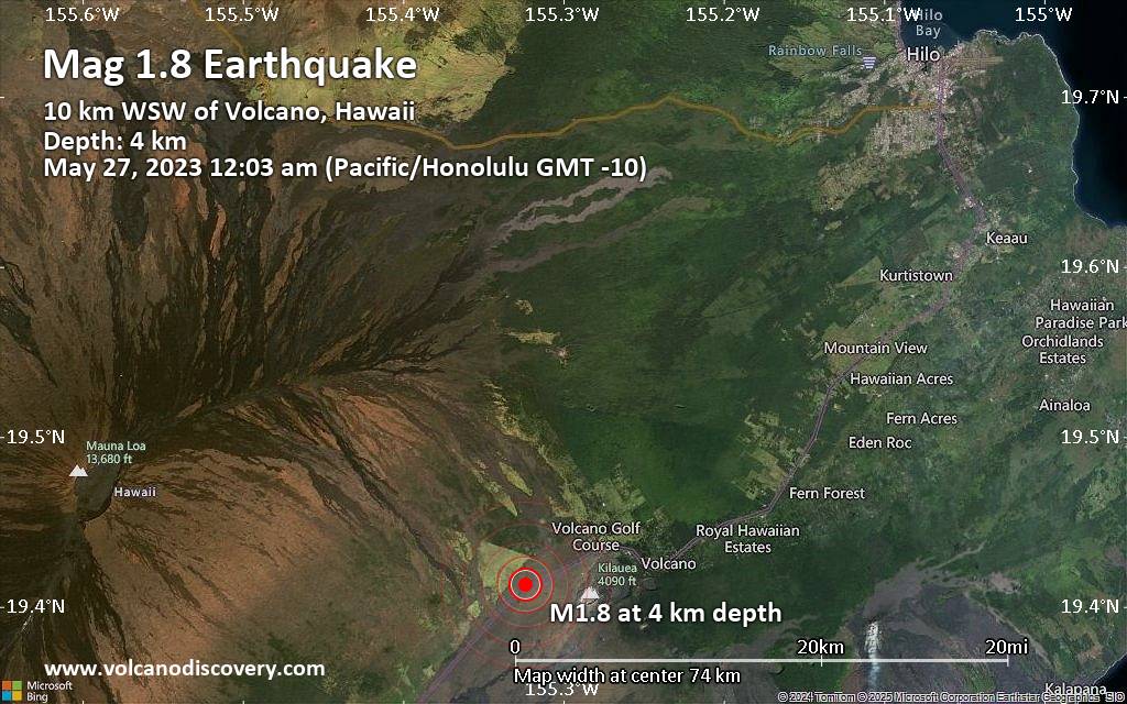 Sismo muy débil mag. 1.8 - 10 km al oeste de Volcano, Condado de Hawái ...