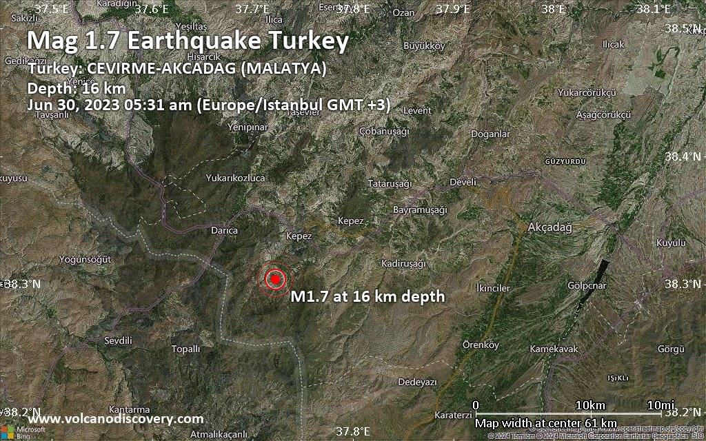 Minor Mag. 1.7 Earthquake - Turkey: CEVIRME-AKCADAG (MALATYA) on Friday ...