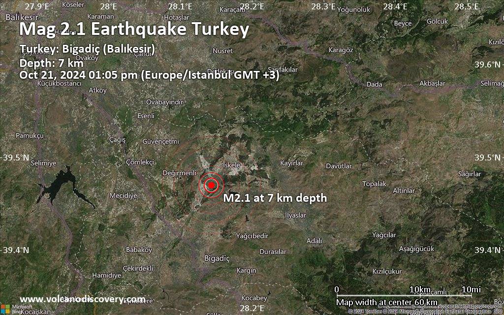 Weak Mag. 2.1 Earthquake - Turkey: Bigadiç (Balıkesir) on Monday, Oct ...